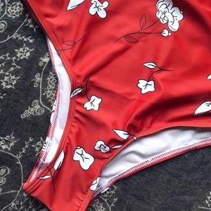 Swim | Padded Deep Red Floral Print Onepiece Swimsuit | Poshmark